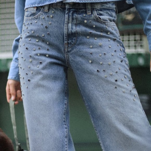 Zara | Jeans | Nwt High Waist Washed Effect Jeans W Jewel Appliqus ...
